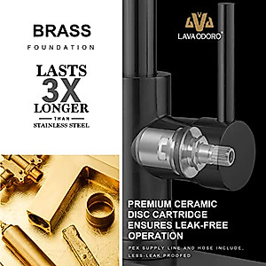 Brushed Gold Kitchen Faucet with Pull-Down Sprayer, Lava Odoro Brass Gold Single Hole Kitchen Sink Faucet Single Handle Faucet for Kitchen Sink with Supply Line Spot-Free, KF1120-SG