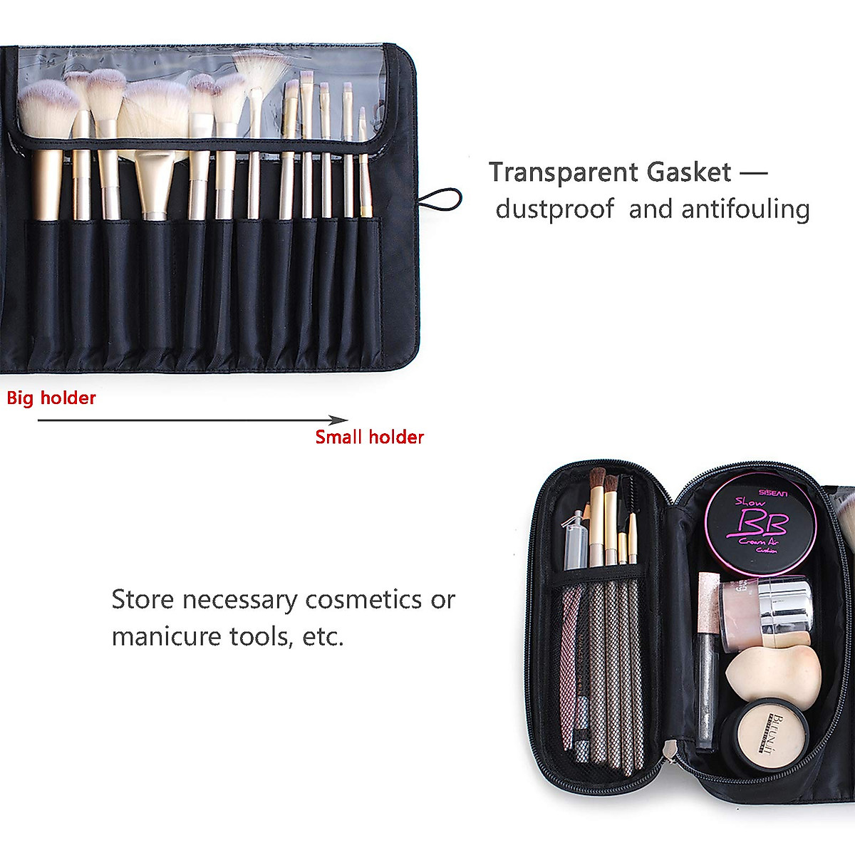 Portable Makeup Brush Organizer Makeup Brush Bag for Travel Can Hold 20+ Brushes Cosmetic Bag Makeup Brush Roll Up Case Pounch Holder for Woman With Bonus Brush Cleaning Mat and Makeup Sponge