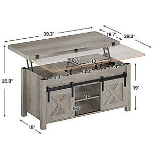 SEDETA Lift Top Coffee Table, 4 in 1 Multi-Function Convertible Coffee Tables with Storage and Hidden Compartment, Farmhouse Coffee Table Converts to Dining Table for Living Room, Grey