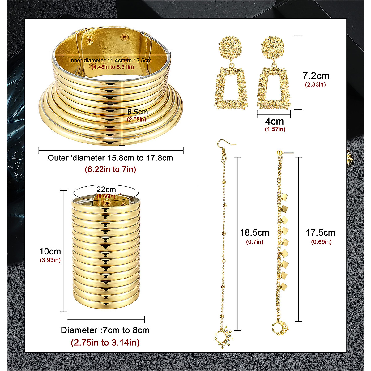 YADOCA 6Pcs African National Jewelry for Women Egypt Gold Choker Collars African Vintage Statement Choker Necklaces Wide Leather Bangle Bracelet Nose Rings Hoop Chain Earrings Sets