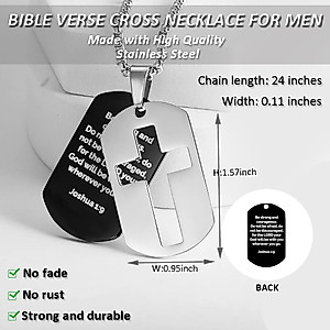 ZRAY Dog Tag Necklace for Men Bible Verse Cross Pendant Stainless Steel Chain 24inch Inspirational Christian Jewelry Meaningful Religious Gift（Be Strong）