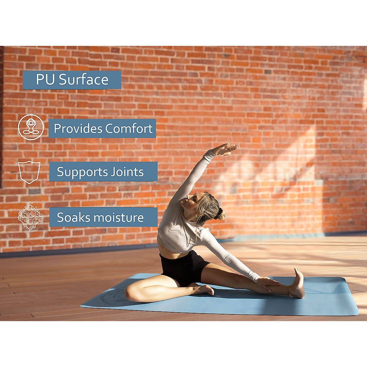 Pan Yoga Non Slip Yoga Mat with Carrying Strap – 100% Eco-friendly Pro Yoga Mat- Natural Rubber and PU - Organic Yoga Mat for Women, Large Yoga Mat for Men, (74" x 28" x 4mm Thick) (Sky Turquoise)