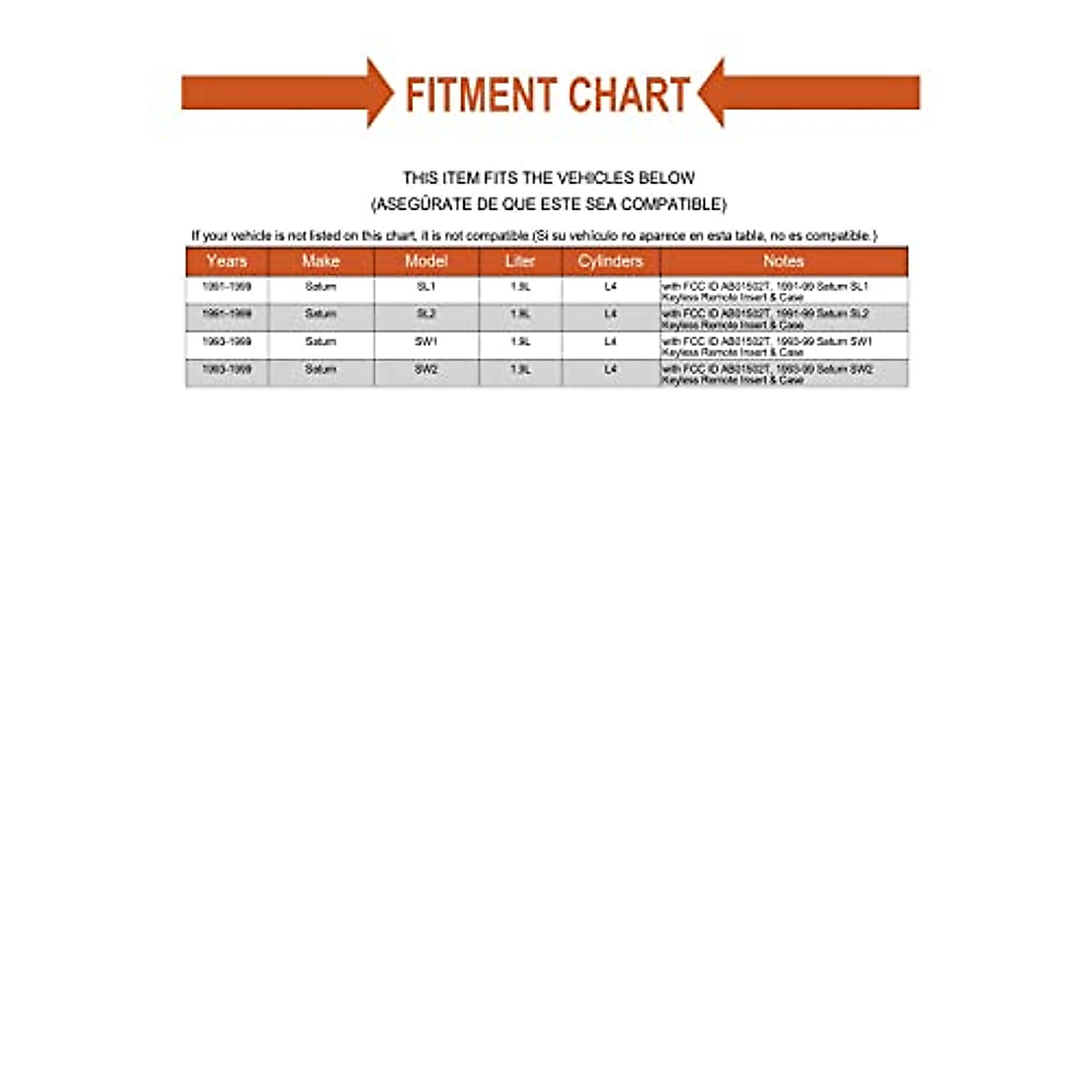 Keyless Entry Remote Fob Case and Insert for Cadillac Chevy Pontiac Saturn