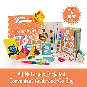 Open The Joy Rainy Day Activities for Kids, Activity Bag Includes Wooden DIY Project, Card Games, Activity Booklet, Craft kit for Kids Ages 4+