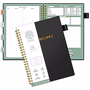 Alltree Recipe Book to Write in Your Own Recipes, Sprial Personal Blank Recipe Book, Blank Recipe Notebook with 15 Tabs for Family Cooking Lover, 120 Pages Recipe Organizer, Black(5.5"x8.5")