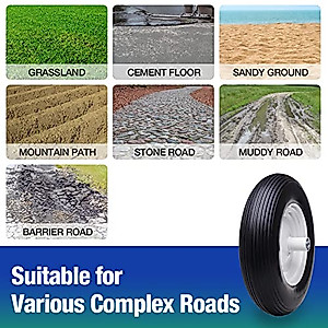 BAIVE BW 16" 4.80/4.00-8 Flat Free Solid Polyurethane Tire and Wheel, 1 Pack PU Airless Tires with 5/8" Ball Bearings 6" Iron Hub for Wheelbarrow/Hand Truck/Tool Cart/Garden Carts, 1 Pack