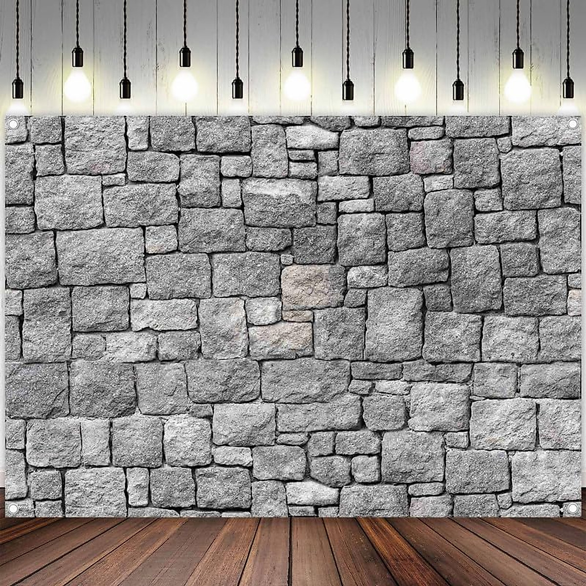 ZTHMOE 7x5ft Polyester Rustic Gray Rock Wall Photography Backdrop Stone Brick Wall Background Vintage Grunge Wall Party Decorations Photo Banner Booth Props with Four Holes Easy to Hang