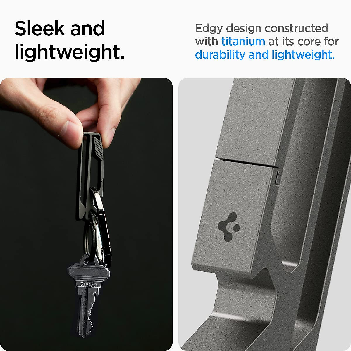 Spigen Life Metal Fit Titanium Belt Loop Key Ring Clip Holder, Car Keychain Key Clip for Belt, Bottle Opener Key Chain Ring for Men and Women - Gunmetal
