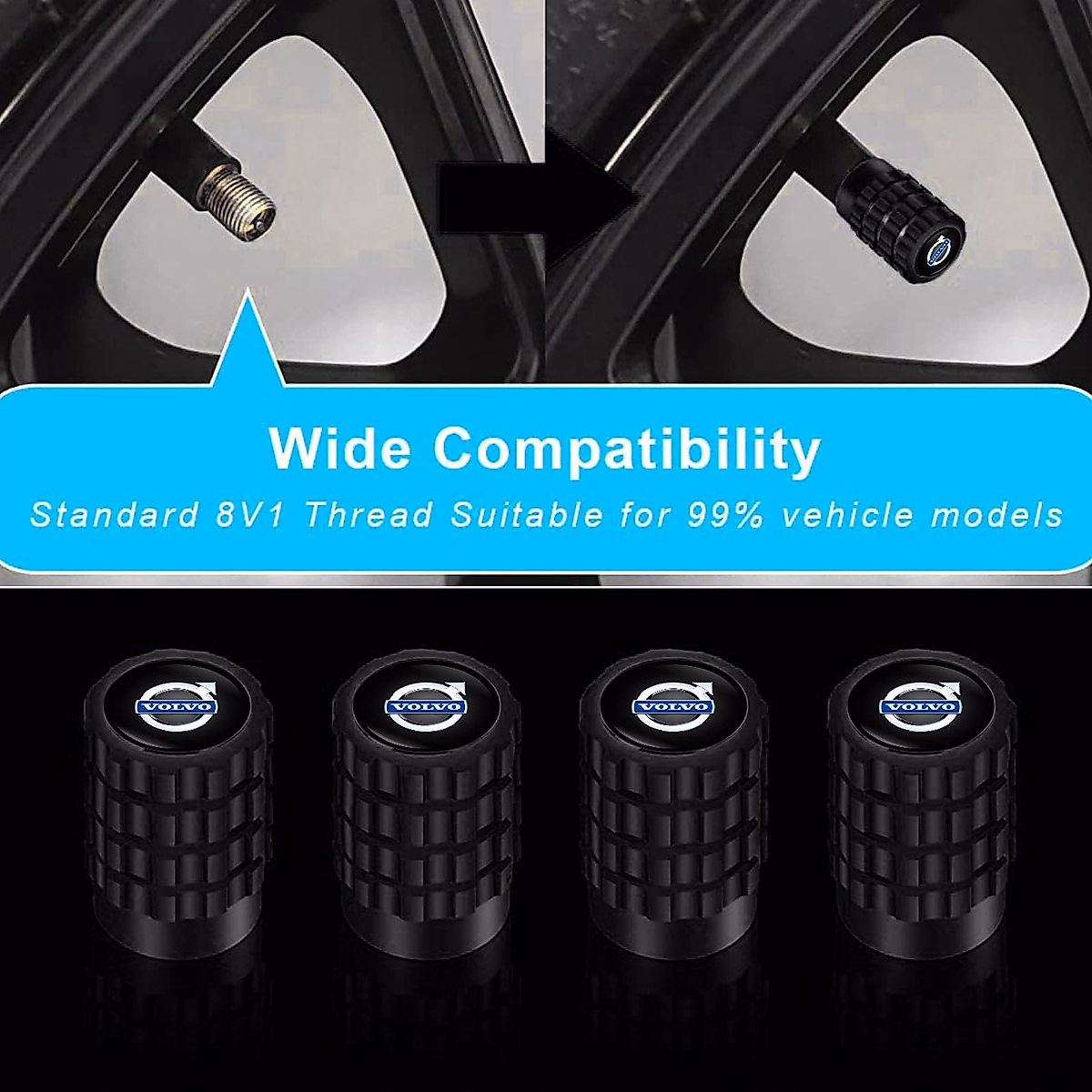 Metal Auto Car Tire Valve Stem Caps Compatible with Volvo s60 s90 xc60 xc40 xc90 v60 v90 Series All Models Wheel Cap, Air Valve Caps Styling Decoration Accessories 4pcs