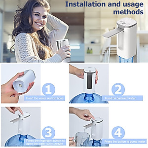 FEERNICH Water Dispenser for 5 Gallon Bottle，Universal Automatic Portable Water Bottle Pump Foldable Electric Drinking Water Pump 1200mAh USB Charging Suitable to Home Office Camp Travel （White）