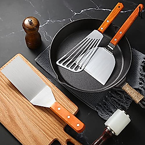 3 Pcs Metal Spatula Set Stainless Steel Fish Spatula Turner Slotted Pancake Spatula Griddle Flipper Scraper with Wood Handle for Kitchen Burger Egg Cooking Grilling BBQ