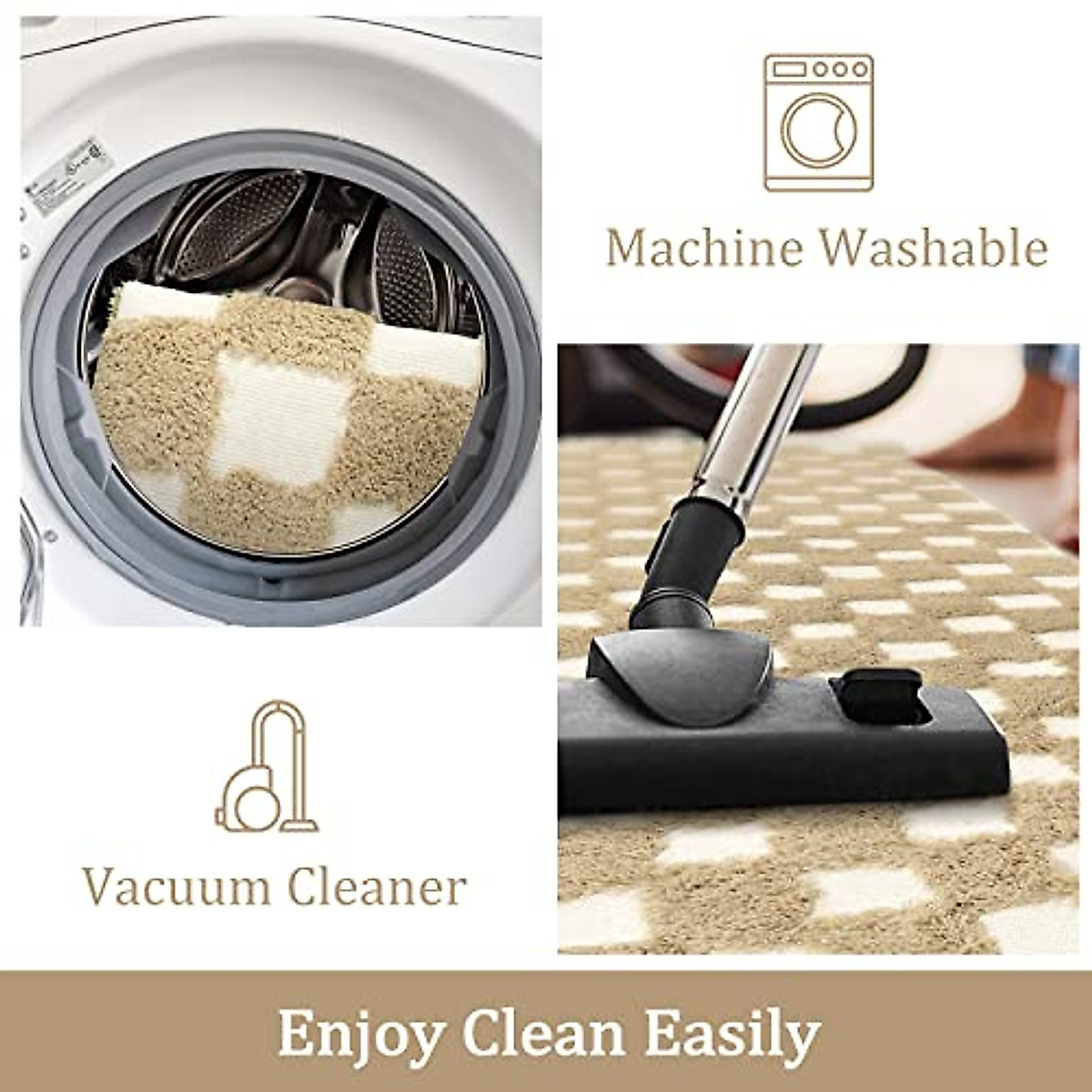 Lahome Checkered Boho Rug for Bedroom, 3x5 Entry Rug Washable Cotton Area Rug Indoor Bath Door Mats with Tassels, Farmhouse Kitchen Rugs Non-Shedding Cotton Area Rug for Entryway Dorm, Khaki