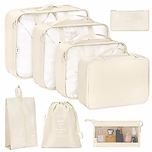 8 Pack Luggage Packing Organizers Packing Cubes Waterproof Suitcase Organizer Bags Travel Packing Organizers (Beige)