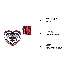Heart Cookie Cutter Set, 4.5'', 3.5'', 2.75'', 2'', 1.25'', Fun Holiday Heart Shaped Valentines Cookie Cutters, Christmas Cookies, Small, Medium, And Large