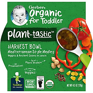 Gerber Organic for Toddler Plant-Tastic Harvest Bowl, Mediterranean Style Medley with Veggies & Ancient Grains in Sauce, Organic & Non GMO Toddler Food, 4.5 OZ (Pack of 4)