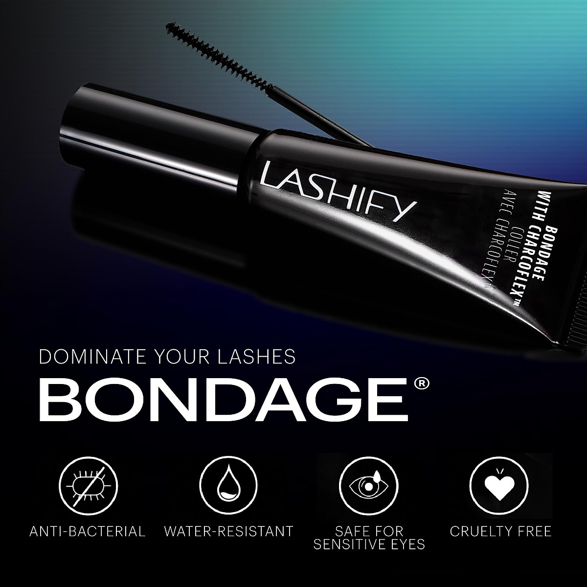 Lashify Bondage Extra Strength Bond with Charcoflex Eyelash Glue for False Lashes and DIY Lash Extensions in Sleek Black