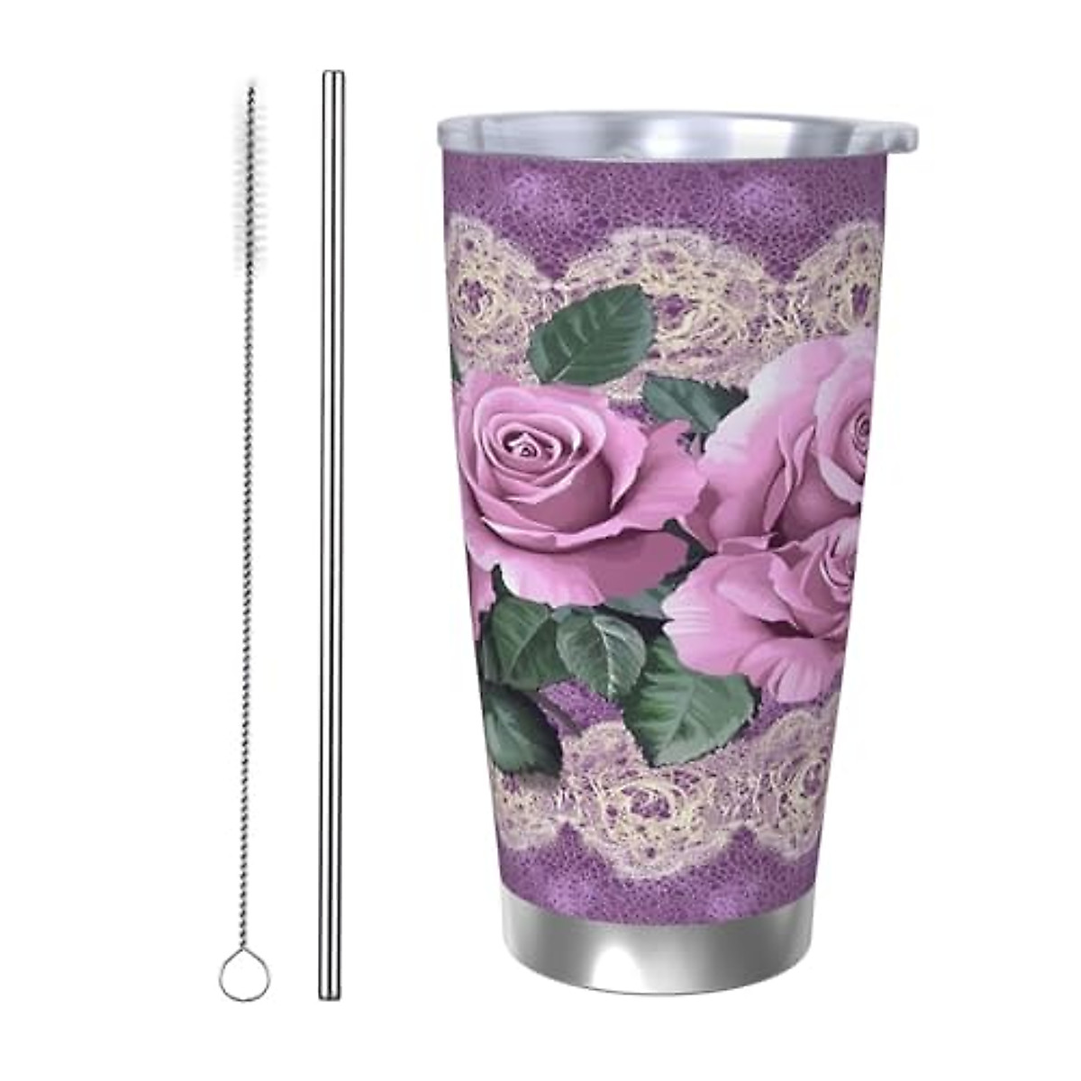 AYCZN Rose Flower 20 OZ Tumbler Stainless Steel Travel Coffee Mug, Floral Vintage Insulated Water Bottle with Lid Leakproof Thermal Cup