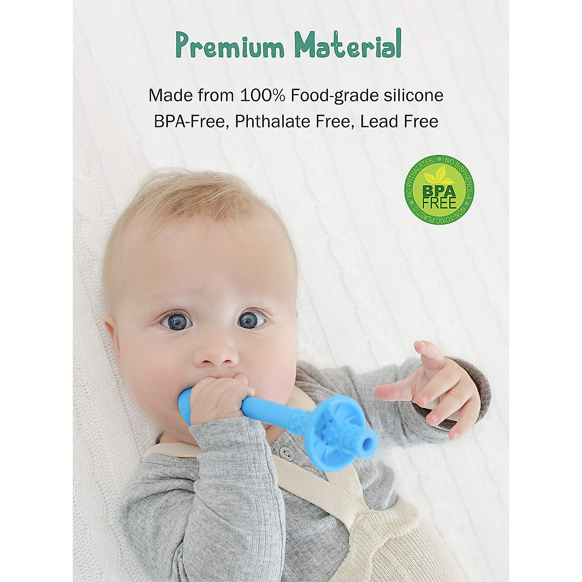 Giftty Teething Tube with Safety Shield Baby Hollow Teether Sensory Toys Gum Massager, Food-Grade Silicone for Infant 3-12 Months Boys Girls, 1 Pair with 4 Cleaning Brush Included (Emerald+Blue)