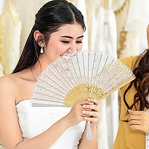 NUOMI Lace Folding Fan Handheld for Women Handmade Bamboo Folded Fans, Decorative Party Favor Gift