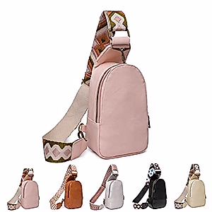 LELEBEAR Crossbody Sling Bags for Women, Women Chest Bag Sling Bag, PU Leather Satchel Daypack Shoulder Backpack for Traveling Hiking (Pink)