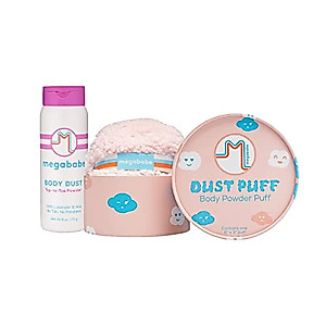 Megababe Sweat Absorbing 2-Piece Bundle - Body Dust Powder 6 oz & Dust Puff | Sweat-Absorbing, Talc-Free