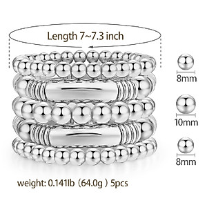 Silver Bangles Bracelet for Women Chunky Curved Stacking Plated Bead Ball Stretchable Bracelets