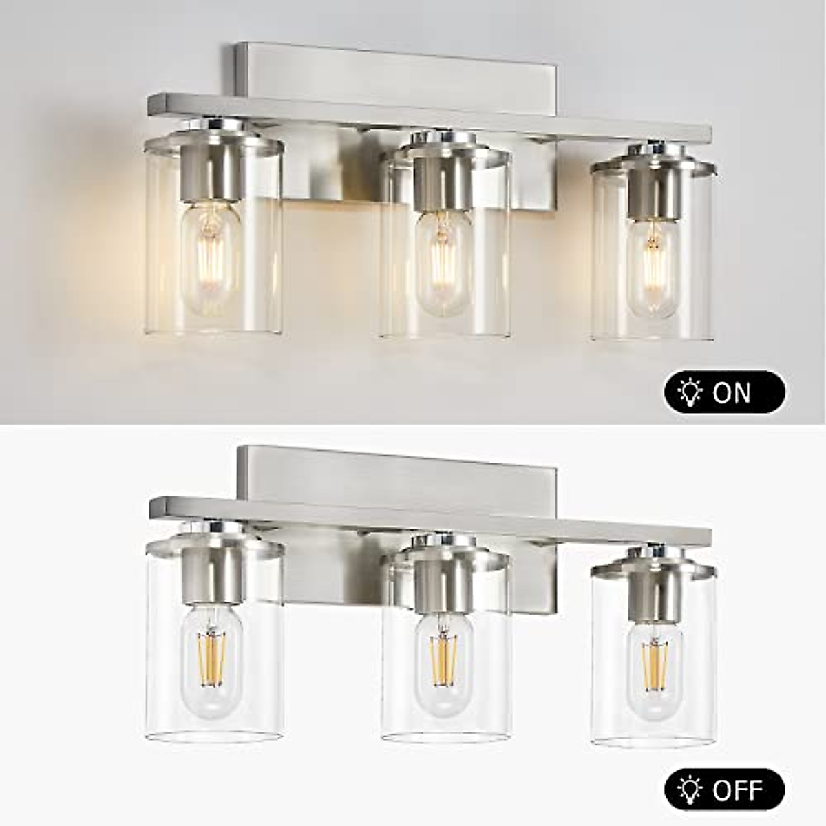 SADENICEL Brushed Nickel Bathroom Vanity Light, 3-Light Metal Wall Sconce Fixtures for Bathroom Lighting (Brushed Nickel, 3 Light)