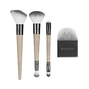 EcoTools Love Your Skin Makeup Brush Kit, with Flat Applicator, Under Eye Roller, Contact Sweep, Swirled Powder, Buffing Foundation, and Final Touch Concealer, 4 Brushes with 6 Brush Heads