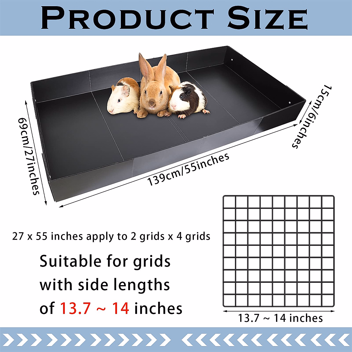 Geelin Corrugated Plastic Cage Liners Base 2 x 4 Panel Size Guinea Pig Cage Liner for Guinea Pigs Hedgehogs Rabbits Applied with C&C Cages, Black