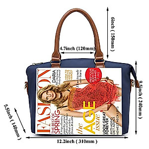 NNEE Water Resistance Nylon Top Handle Satchel Handbag with Multiple Pocket Design - Navy