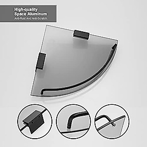 Sofinny Glass Corner Shelf for Bathroom Corner Shower Shelf Black Tempered Glass Shelf with Rail Bathroom Corner Organizer Bathroom Shelves Wall Mounted-2 Pack