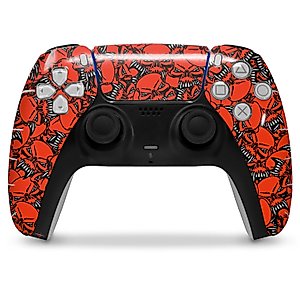 WraptorSkinz Skin Wrap compatible with Sony PS5 DualSense Controller Scattered Skulls Red (CONTROLLER NOT INCLUDED)