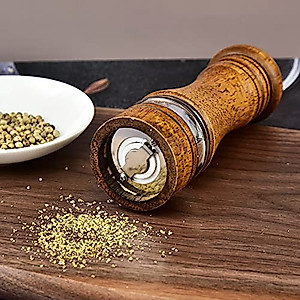 Funly mee 2 Pack Farmhouse Manual Wood Salt and Pepper Grinder Mills Sets, Refillable Mill Sets with Clear Acrylic Window - 6.5 In (6.5 inch Brown)