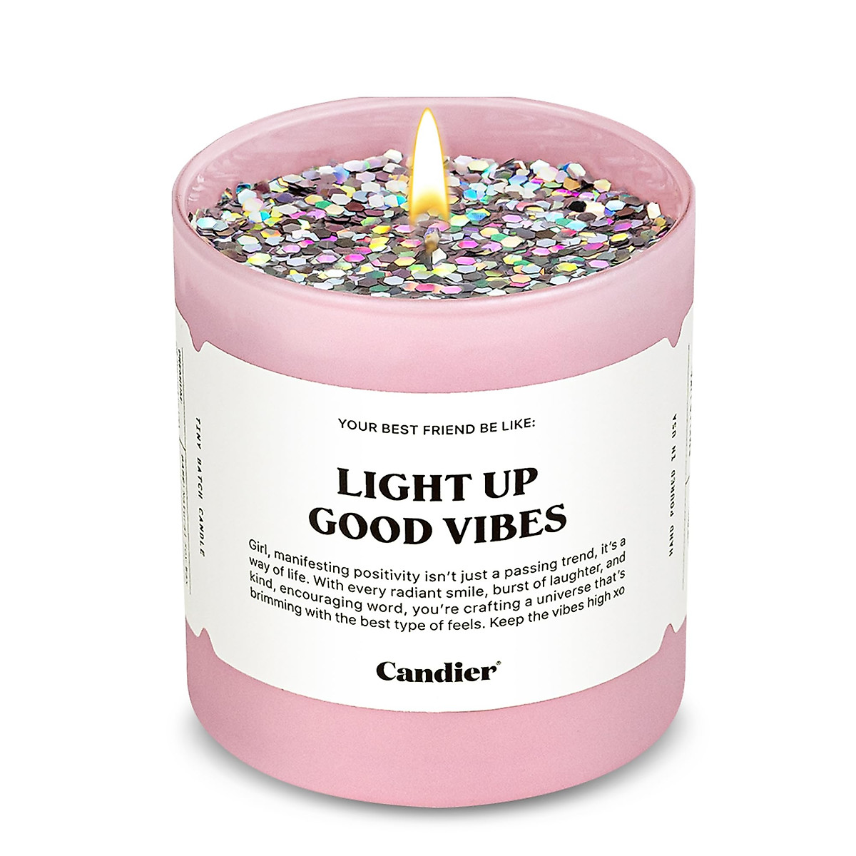 Light Up Good Vibes Candle, Scented Phthalate-Free Soy Candles with 60+ Hours Burn Time, Vegan Cruelty-Free Pink Candle for Any Occasion, Candles for Women & Men - Candier