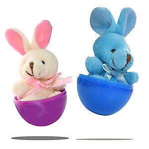 PREXTEX Plush Bunny Rabbit Stuffed Animal Filled 3'' Colorful Easter Eggs - 12 Soft Baby Stuffed Animals Plush Toys | Easter Basket Surprise Bunny Toys