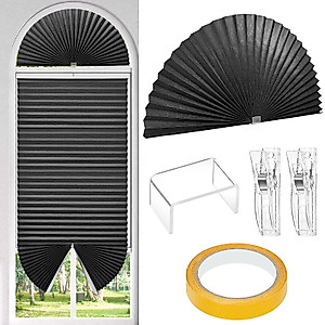 Juexica 2 Pcs Arch Window Set Light Filtering Pleated Shade Blinds Half Circle Blackout Window Cover Half Moon Curtains, Easy Cut and No Tools Install, Dark Grey, 71" x 35"