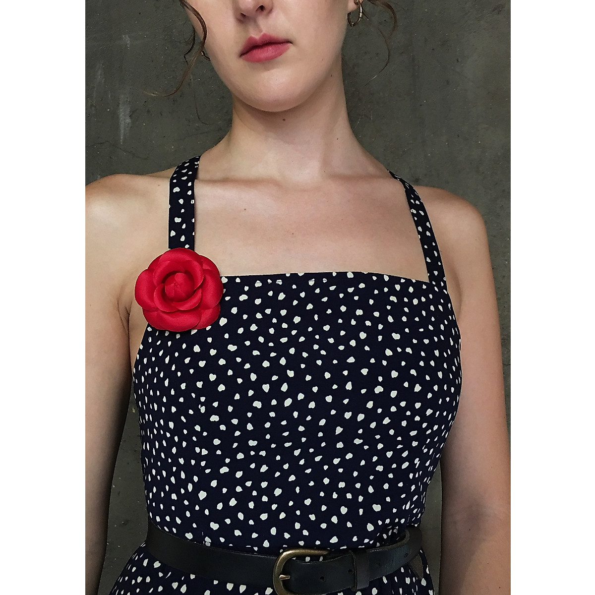 M&S Schmalberg Camellia Silk Fabric Flower Pin Brooch Flower. Red Camellia Brooch Pin - Hand-made in New York's Garment Center (American Made)