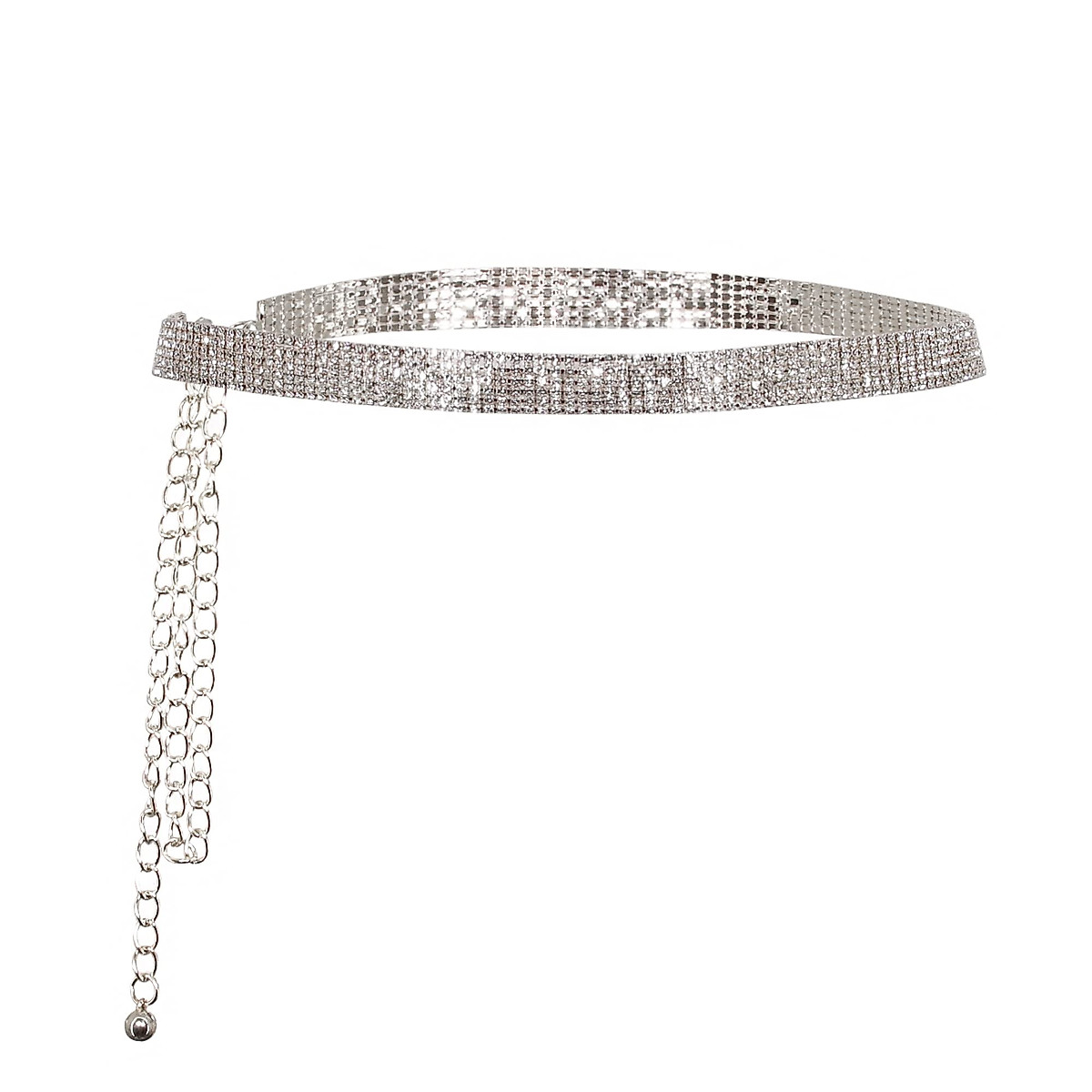 jascaela Women's Crystal Belt Metal Waist Chain Sparkle Rhinestone Decorated Skinny Waistband Dress Accessories Silver