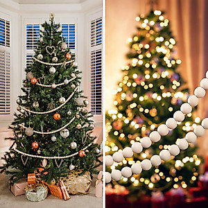 Vosarea Wood Bead Garland Rustic Farmhouse Beads with Tassel Home Wall Hanging Prayer Beads Decor Beads Wooden