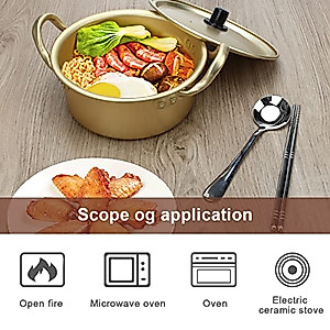 AHIER Ramen Pot, Korean Ramen Cooking Pot With Lid Spoon and Chopsticks (1pair), Korean Ramen Noodle Pot Fast Heating For Kitchen Cookware (Double handle) (6.3in)
