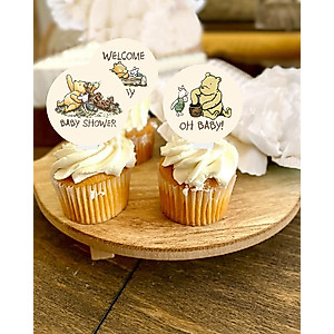 Winnie Quotations Cupcake Toppers 48 Pcs 12 Designs Classic Pooh Baby Shower Decorations Cute 1 St Birthday Party Supplies For Kids Dessert Favor