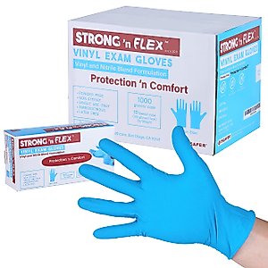 STRONG 'n FLEX Vinyl-Nitrile Blend Exam Gloves - 10 Boxes of 100 - Latex Free, Powder Free, Versatile, & Non-sterile (XL)
