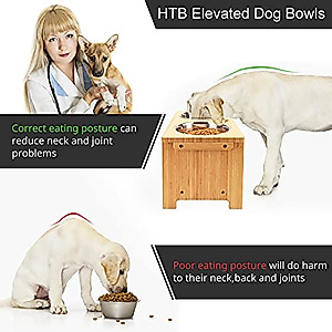 HTB Elevated Dog Bowls,Raised Dog Bowl Stand with 2 Stainless Steel Bowls,Elevated Raised Dog Bowls for Large Medium Small Sized Dogs