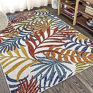 JONATHAN Y AMC100B-4 Tropics Palm Leaves Indoor Outdoor Area Rug Bohemian Floral Easy Cleaning High Traffic Bedroom Kitchen Backyard Patio Porch Non Shedding, 4 X 6, Cream/Orange
