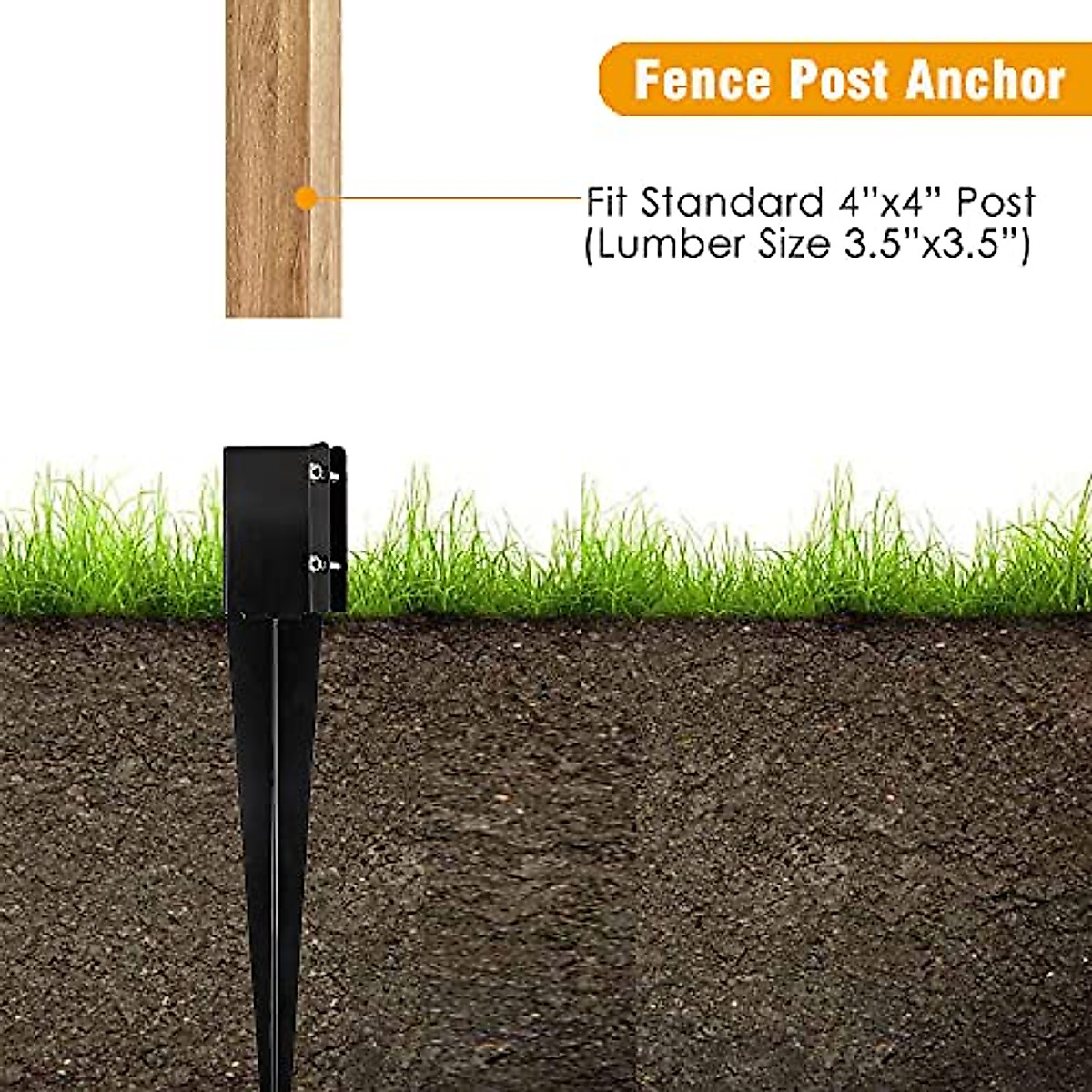 Kdgarden Fence Post Anchor Metal Ground Spike Heavy Duty Black Coated Powder Fence Stakes Post Support Base for 4"x4" Mailbox or Fence Post, 24"x4"x4" Outer Dia (3.5"x3.5" Inner Dia), Pack of 4