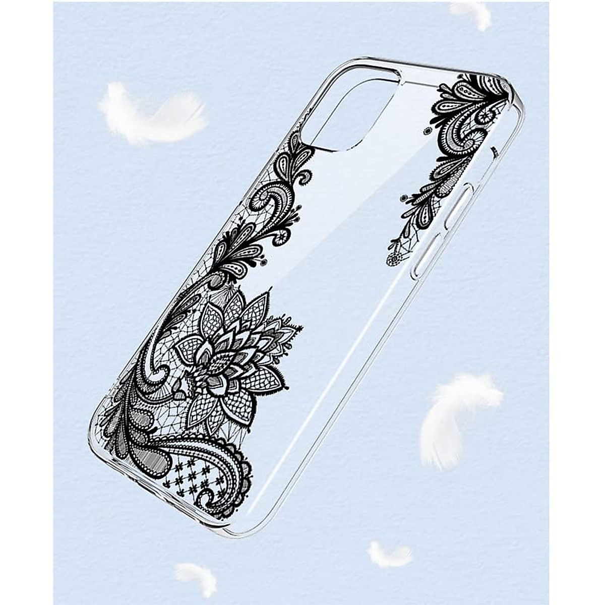 Cover for Gigaset GS5 Pro (6.30") Case IJTYHF Soft Silicone Case Bumper Shell +Tempered Glass 9H Screen Protector Protective Film, Transparent Protective TPU Cases -Black Flower