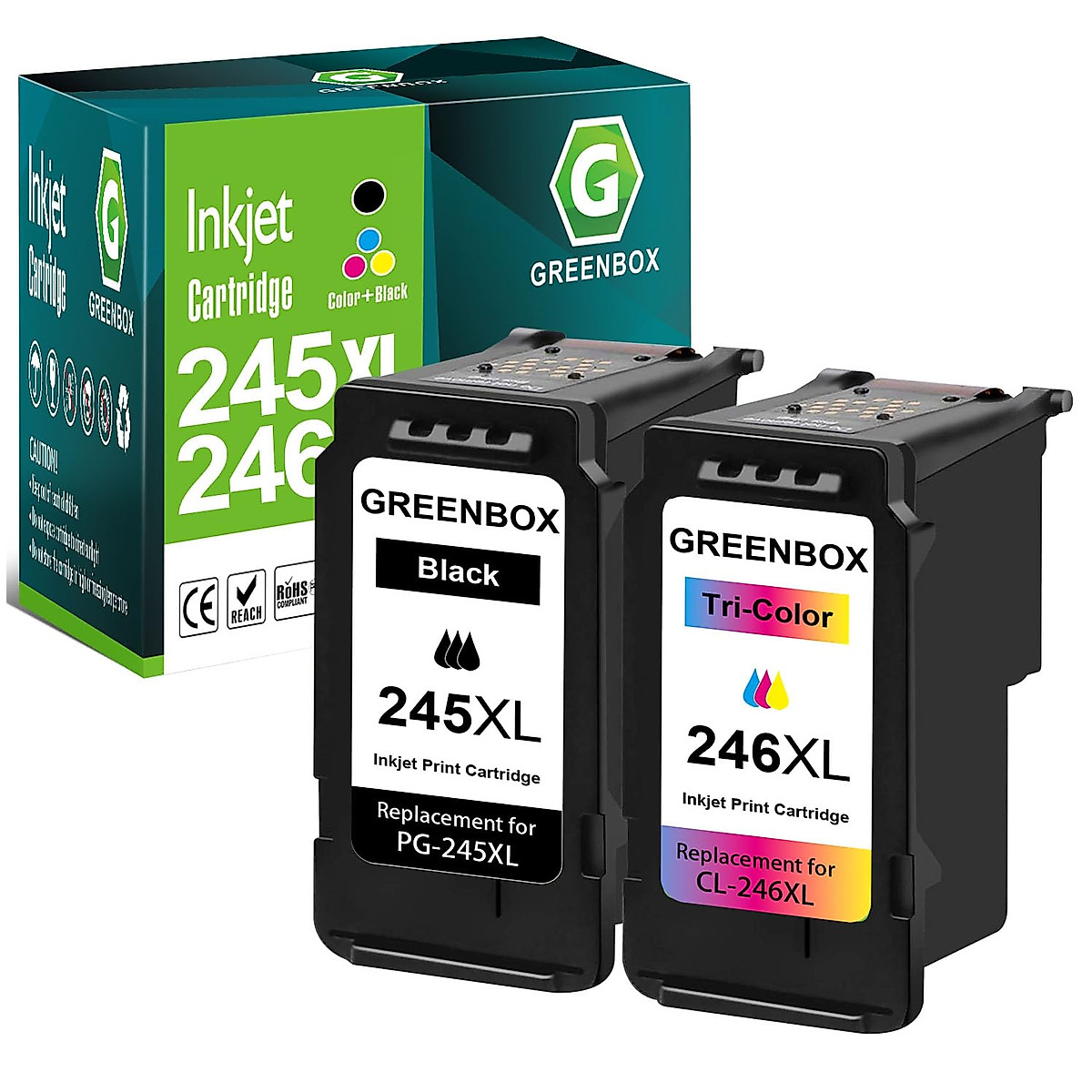 GREENBOX Remanufactured Ink Cartridges 245 and 246 Replacement for Canon PG-245XL CL-246XL PG-243 CL-244 for Canon PIXMA MX492 MX490 MG2920 MG2922 MG2420 IP2820 Printer (1 Black 1 Tri-Color)