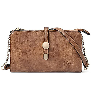 CLUCI Leather Crossbody Bags for Women Small Vintage Shoulder Purses Travel Bag Adjustable Strap Two-Tone Brown