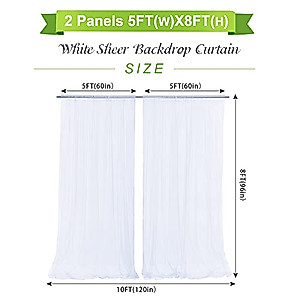 White Backdrop Curtains for Parties Sheer Tulle Backdrop Curtain for Wedding Birthday Party Ceremony Photo Backdrop Curtain for Home Decoration 10'W x8'H