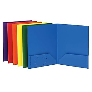 Oxford Folders with Pockets, Durable Plastic, Two Pocket Folders, Assorted Colors (15187), Letter, 6 per Pack
